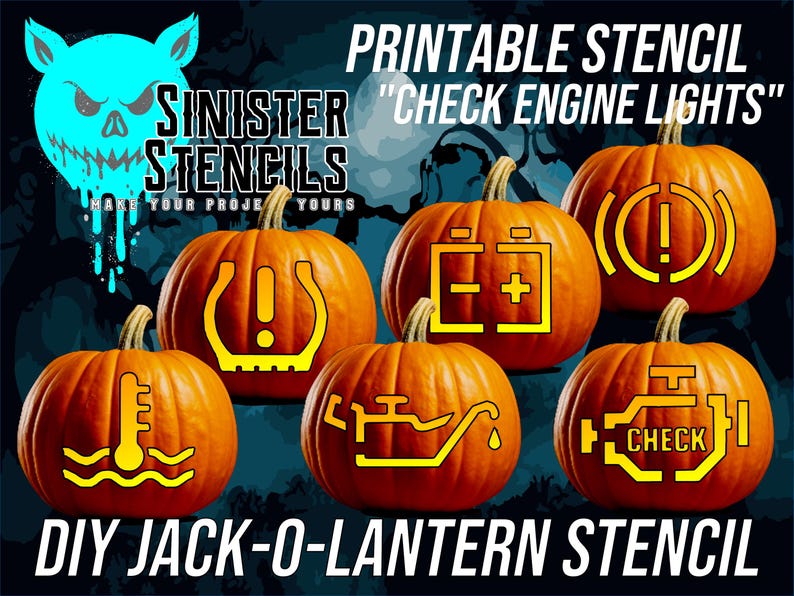 Check Engine Lights Pumpkin Stencil: Easy Carving Halloween Decor ...
