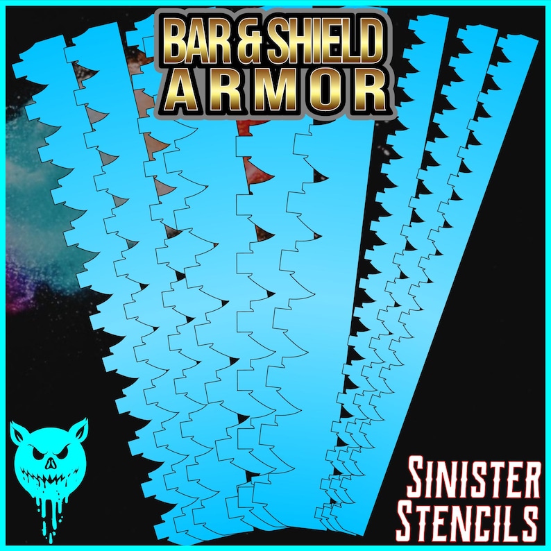 Bar & Shield Armor Airbrush Stencil: HD Adhesive, Reusable - 3 Sheet ...