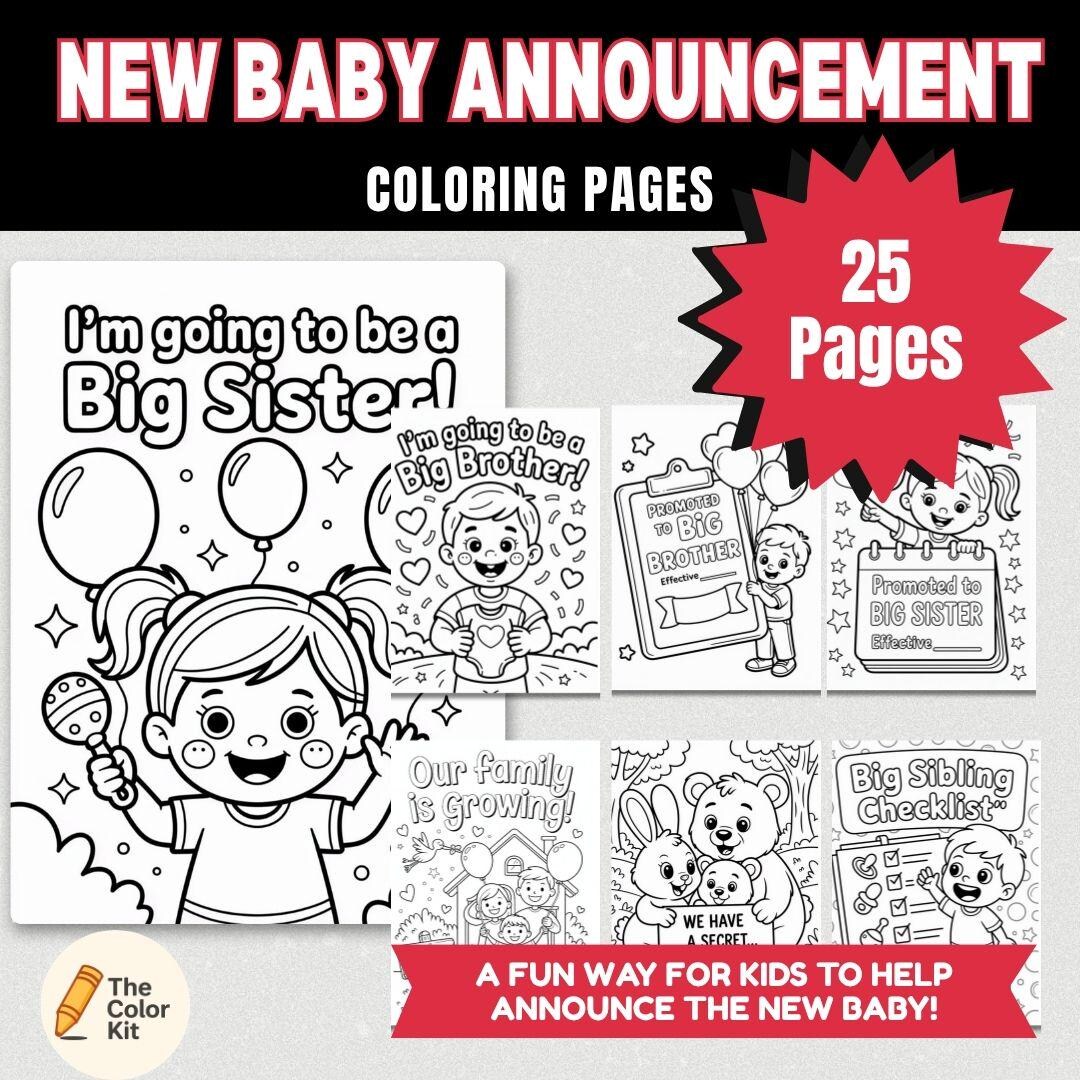 Big Sibling Coloring Book for Kids, 25 Page Printable Pregnancy ...