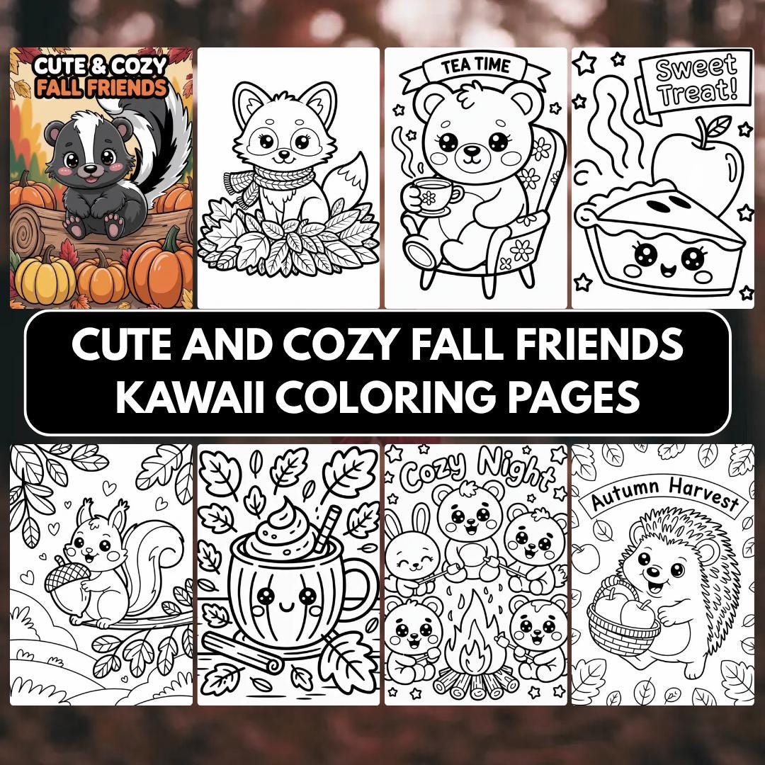 30 Kawaii Autumn Coloring Book: Woodland Animals, Pumpkins (PDF ...