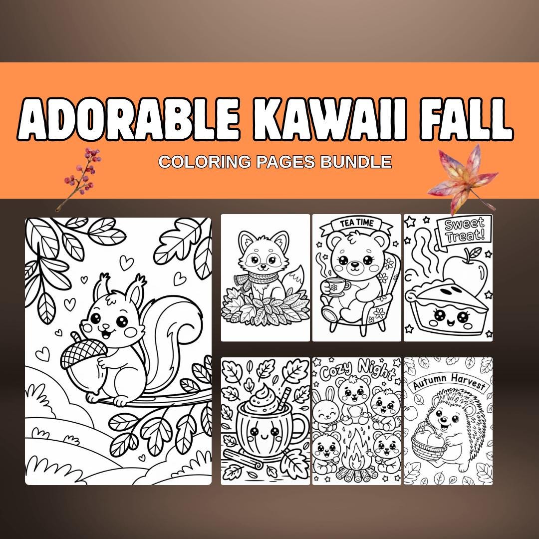 30 Kawaii Autumn Coloring Book: Woodland Animals, Pumpkins (PDF ...