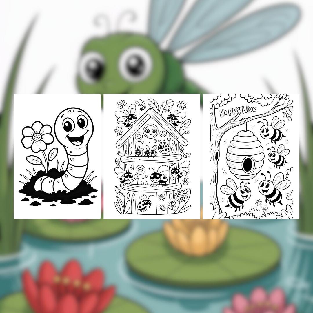 20 Cute Bug Coloring Pages for Kids - Etsy
