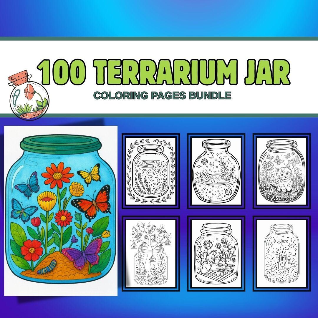 100 Terrarium Jar Coloring Pages | Cottagecore Coloring Book (digital ...