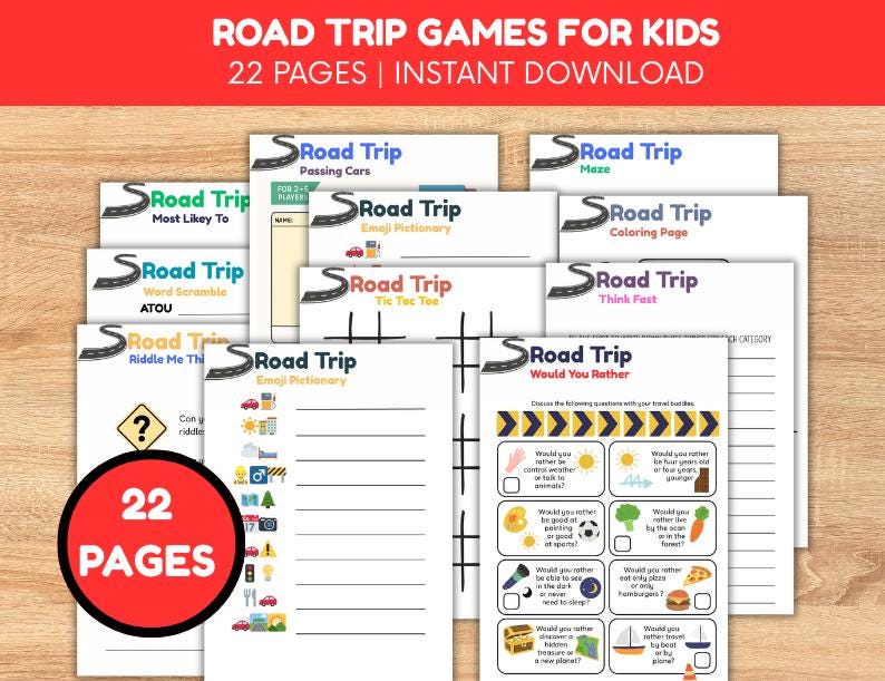 Road Trip Activity Pages for Kids – 22 Printable Travel Games, Coloring ...