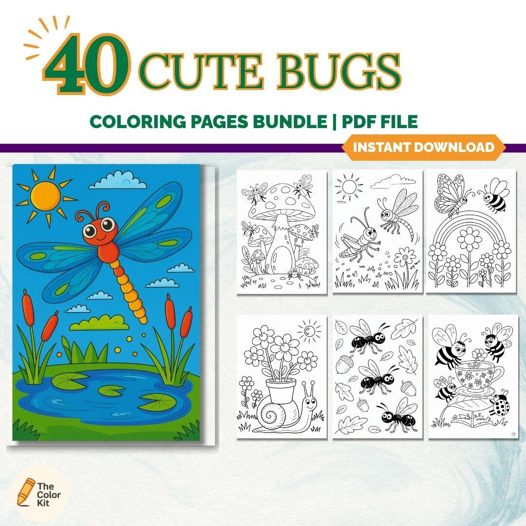 Bugs Coloring Book | 40 Kids Activity Pages (PDF Download) - Etsy