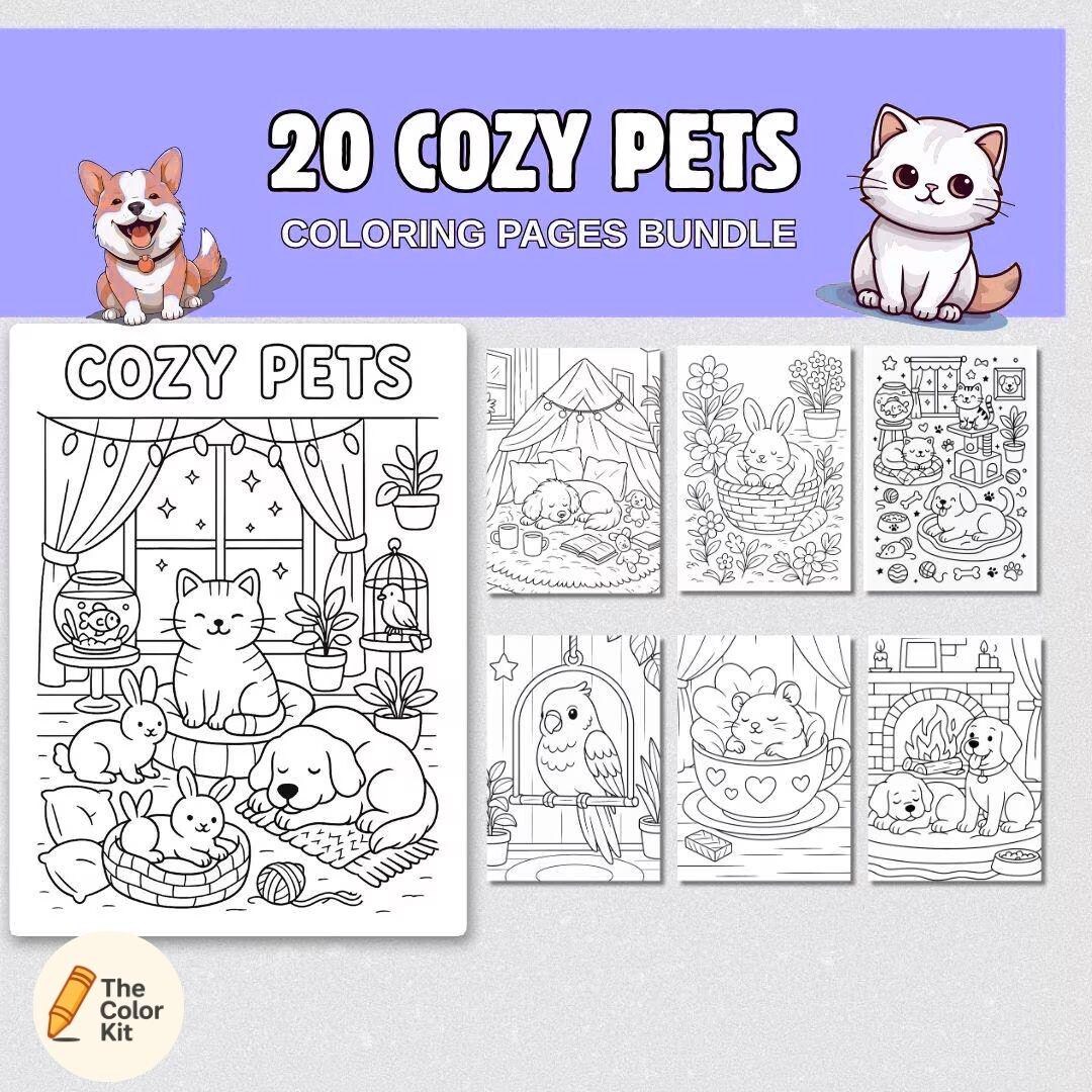 Cozy Pets Coloring Book | Hygge Style Printable (digital Download) - Etsy