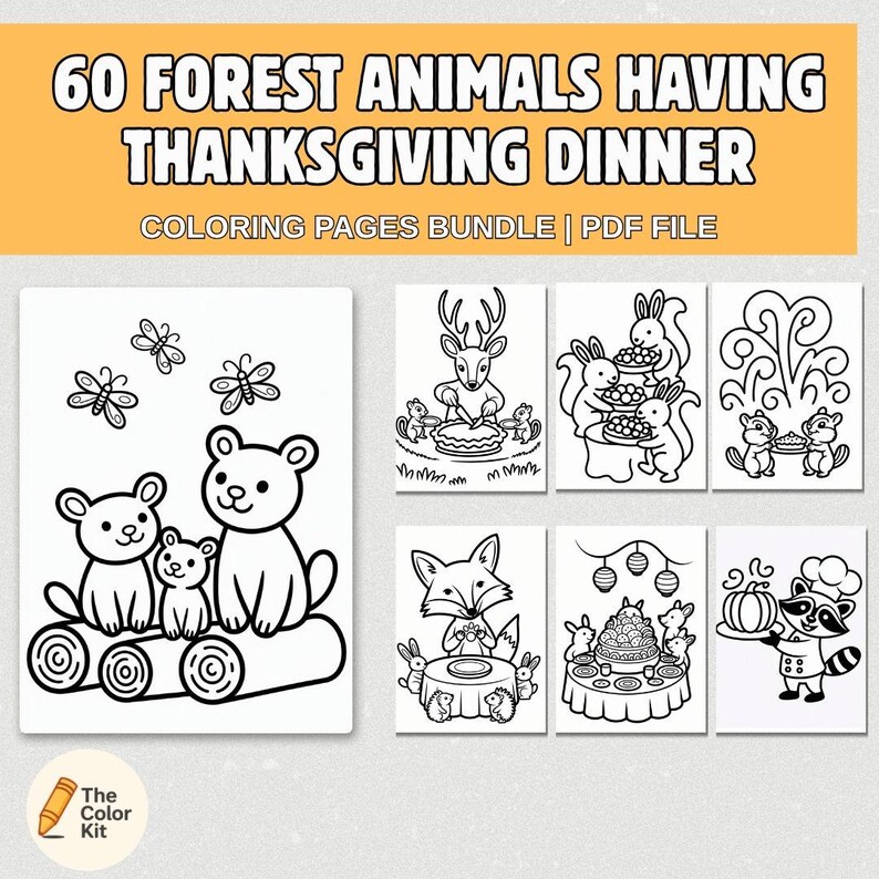 Thanksgiving Forest Animals Coloring Pages | Fall Harvest Designs (PDF ...