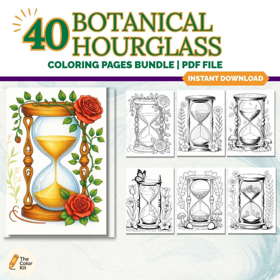 Botanical Hourglass Adult and Kids Coloring Book, Coloring Sheets ...