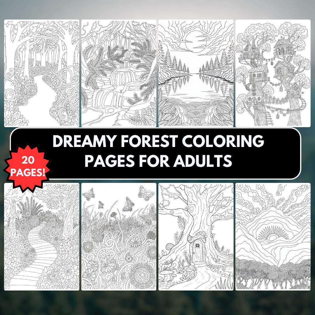 20 Dreamy Forest Shaded Coloring Pages - Etsy