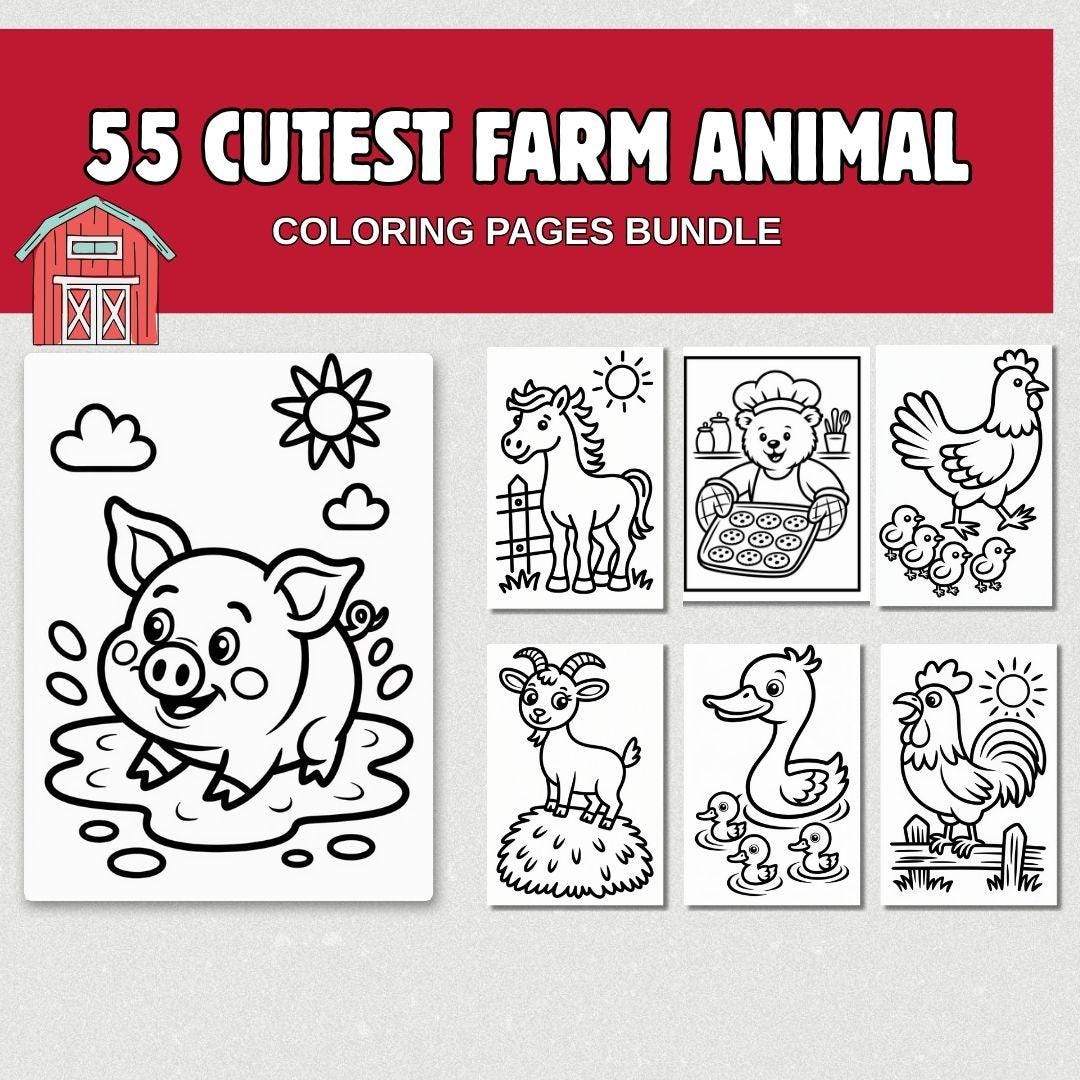 Farm Animal Coloring Pages for Kids – Toddler Coloring Sheets, Farm ...