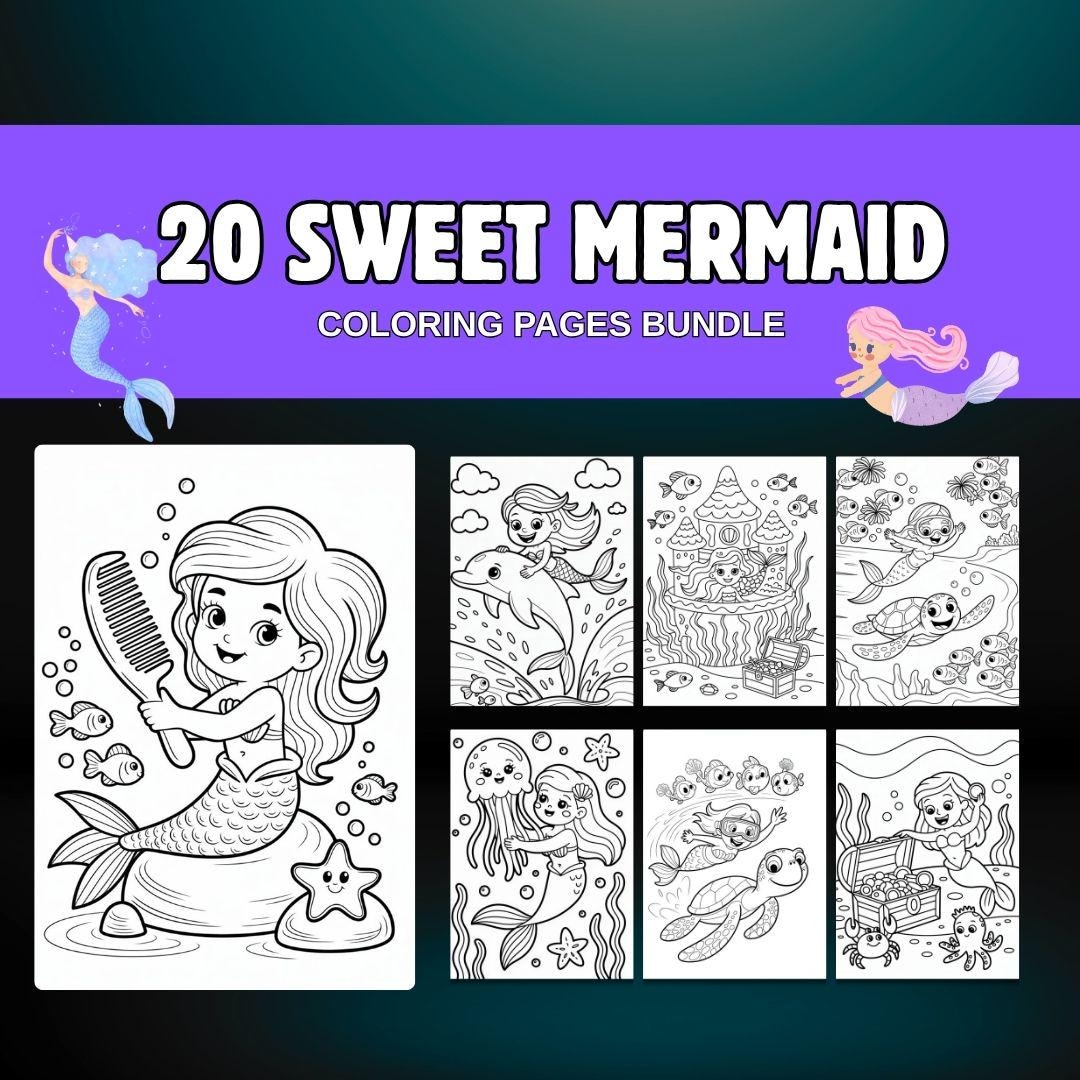 Mermaid Coloring Pages for Kids, Cute Printable Mermaid Adventures ...