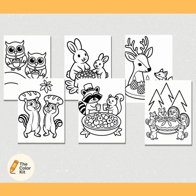 Thanksgiving Forest Animals Coloring Pages | Fall Harvest Designs (PDF ...