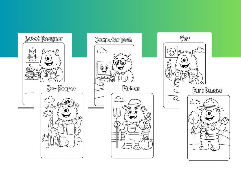 Funny Monster Coloring Pages for Kids, Silly Career-themed Activity ...