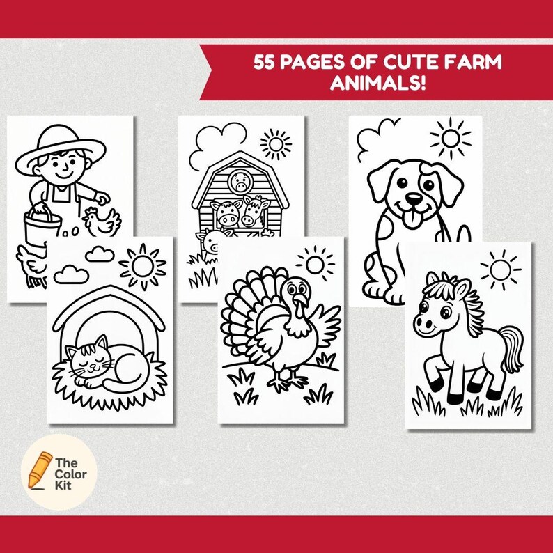 Farm Animal Coloring Pages for Kids – Toddler Coloring Sheets, Farm ...