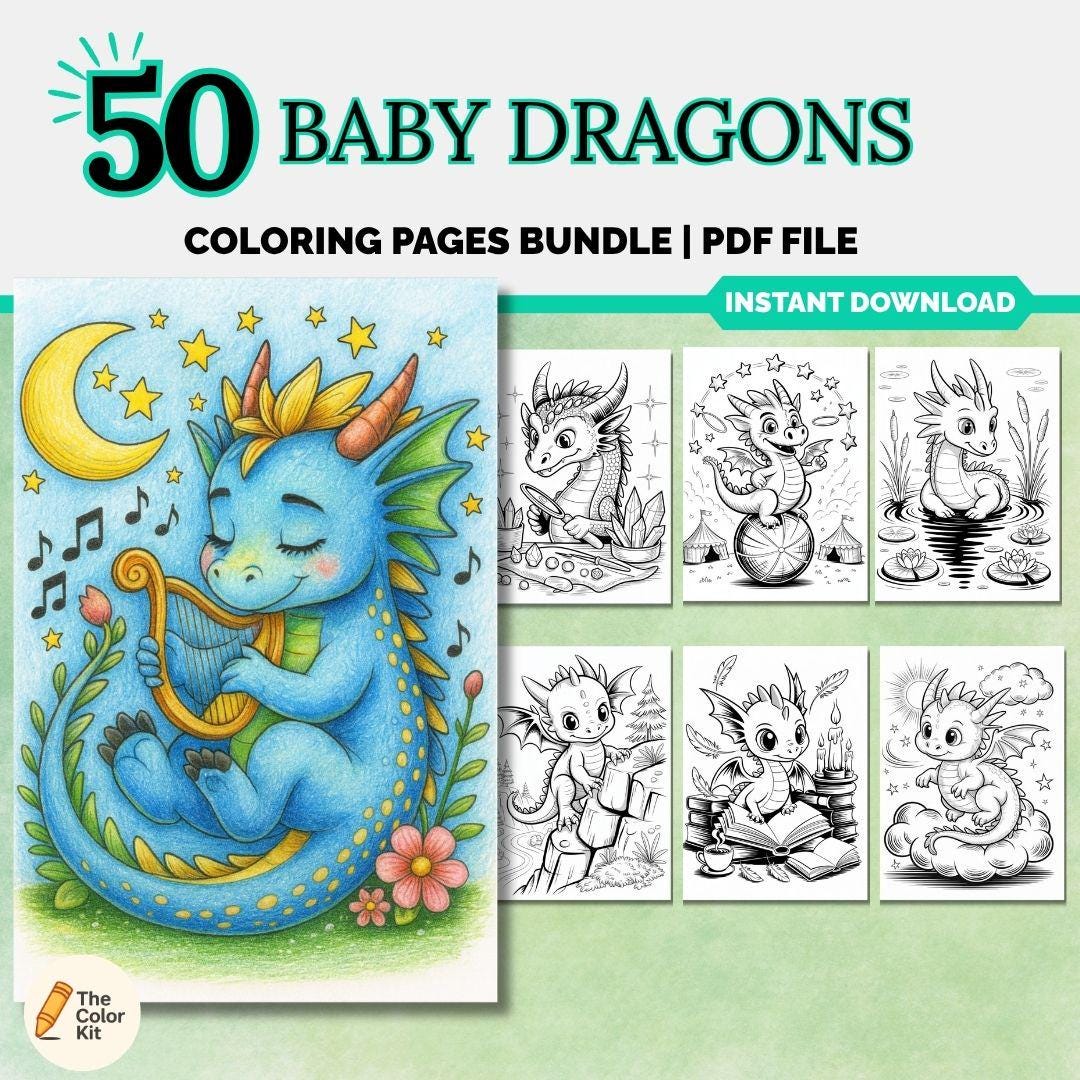 Baby Dragon Coloring Book | 50 Fantasy Art Pages (PDF) - Etsy
