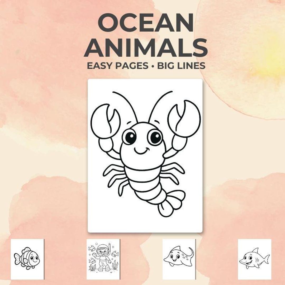 Ocean Animals Coloring Pages for Kids – 25 Easy Sea Creatures - Etsy