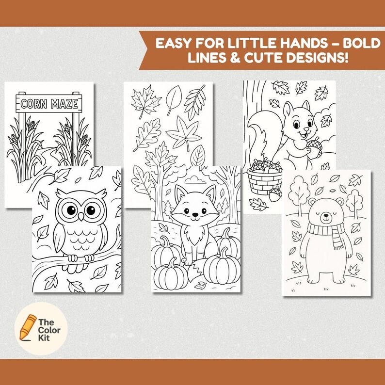 Fall Coloring Pages for Kids, Autumn Activity Pack, Printable Pumpkin ...