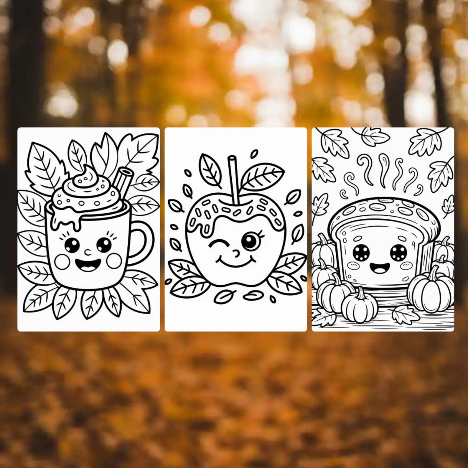 30 Kawaii Autumn Coloring Book: Woodland Animals, Pumpkins (PDF ...