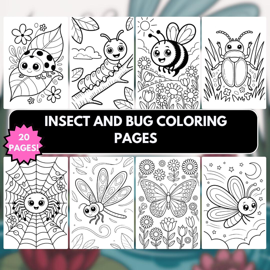 20 Cute Bug Coloring Pages for Kids - Etsy