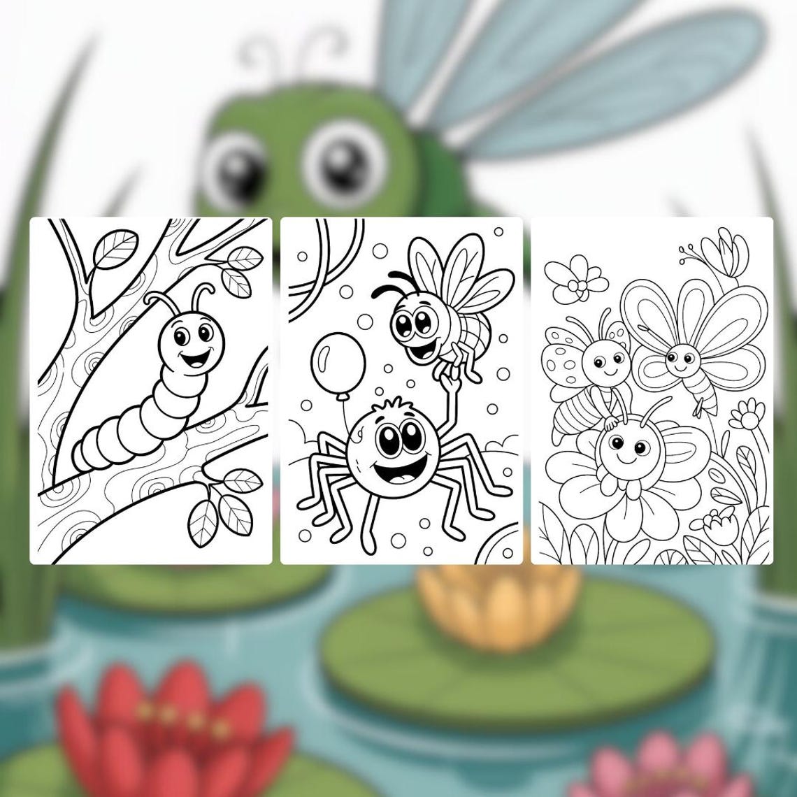 20 Cute Bug Coloring Pages for Kids - Etsy