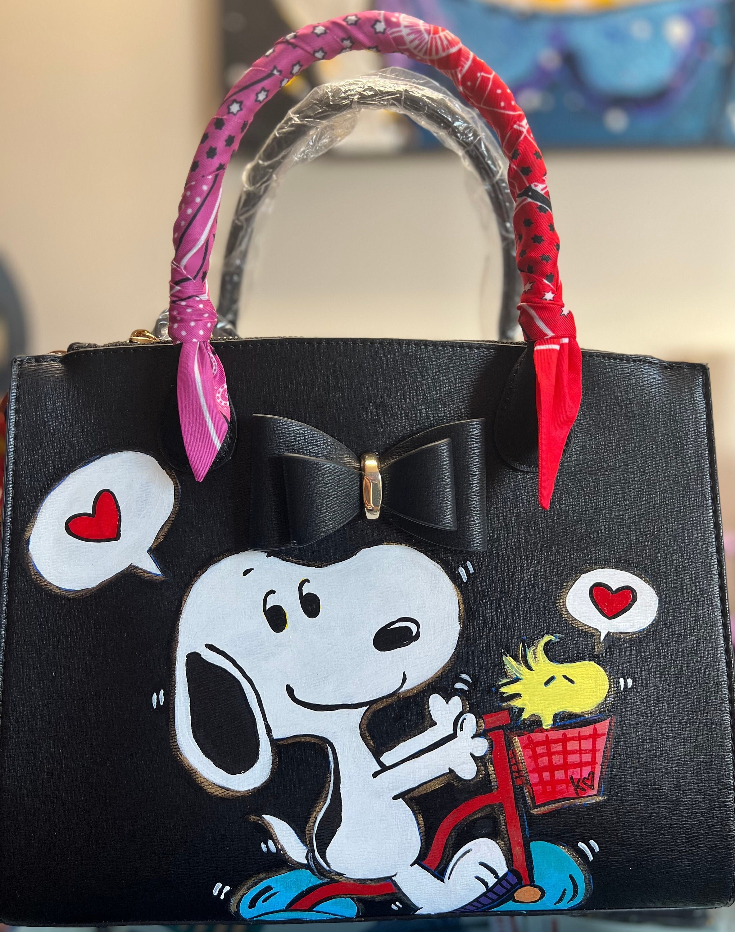 Snoop Inspired Hand-painted, Bow, Black Bag, Women, Love, Office, Gift ...