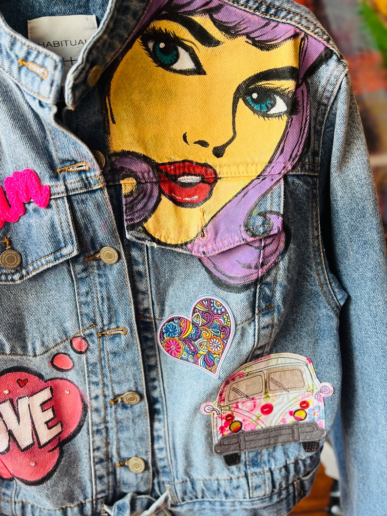 Just IN! Glam Pop Art Denim Jacket, Front and Back Designs, Handpainted ...