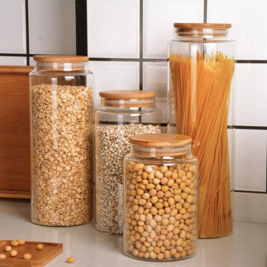 Glass Pantry Jars With Bamboo Lid, Glass Storage Jars, Dry Product ...