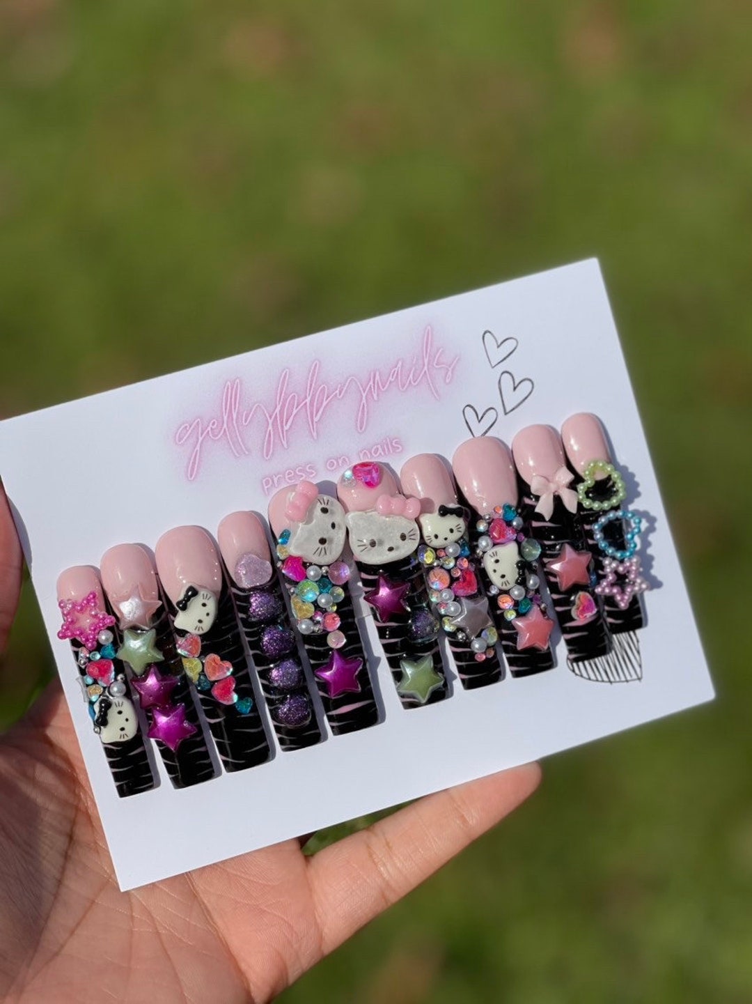 Gothic Kitty Zebra Print Kawaii Y2k French Tips - Etsy