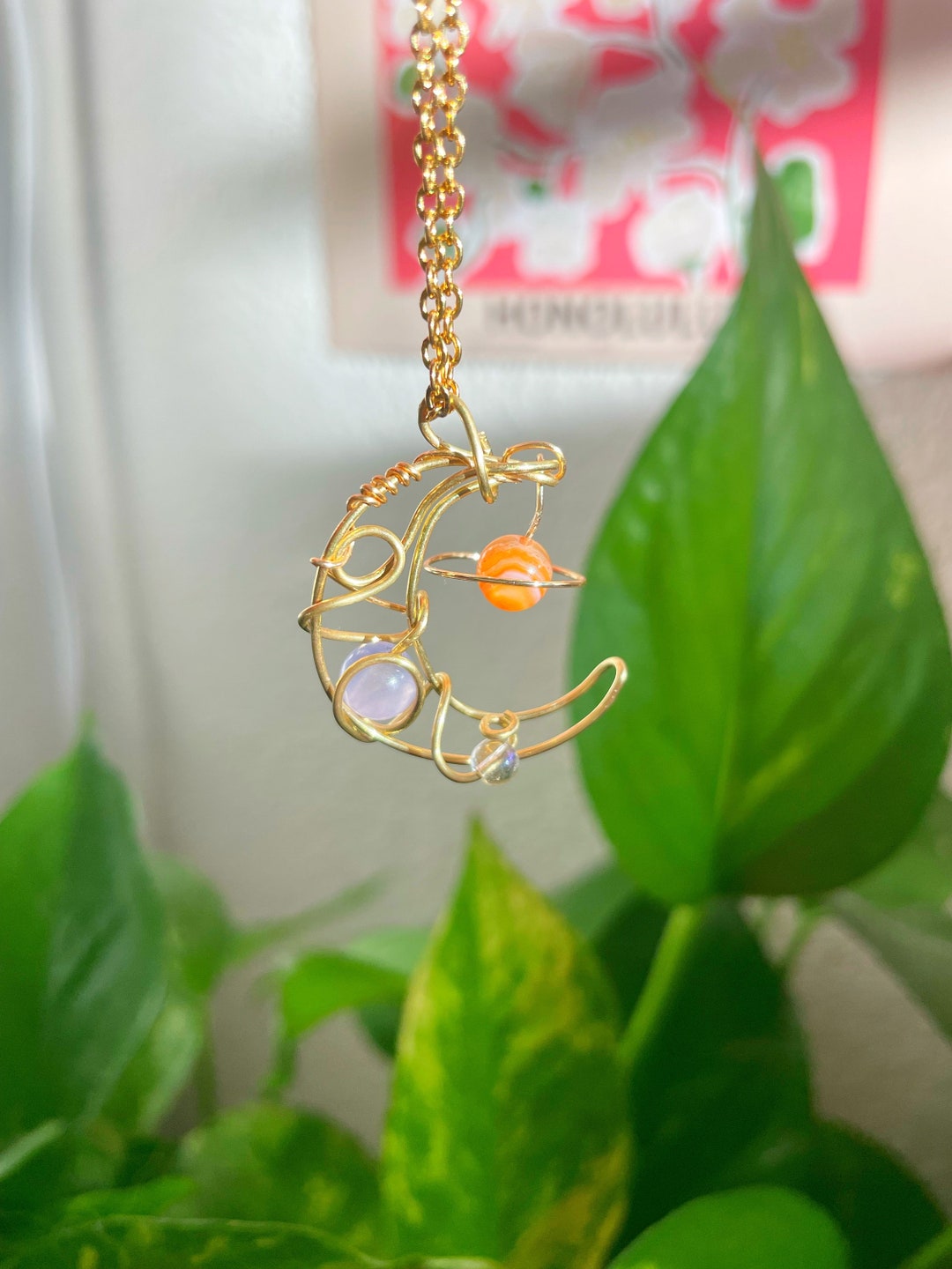 Handcrafted Moon and Saturn Necklace: Wire Wrapped Celestial Jewelry - Etsy