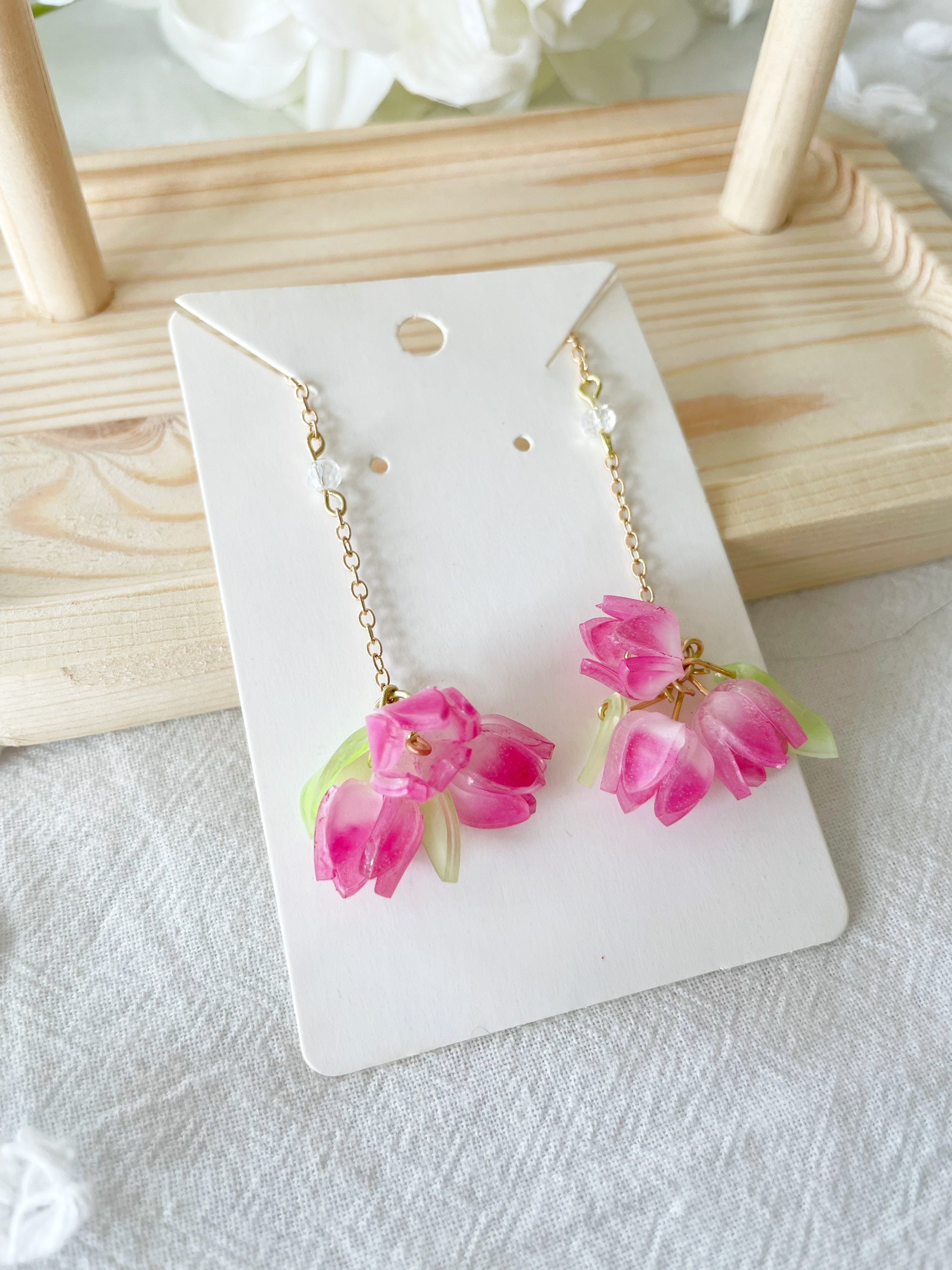 Shrink Plastic Tulip Earrings, 3D Tulips, Tulips Drop Earrings, Dainty ...