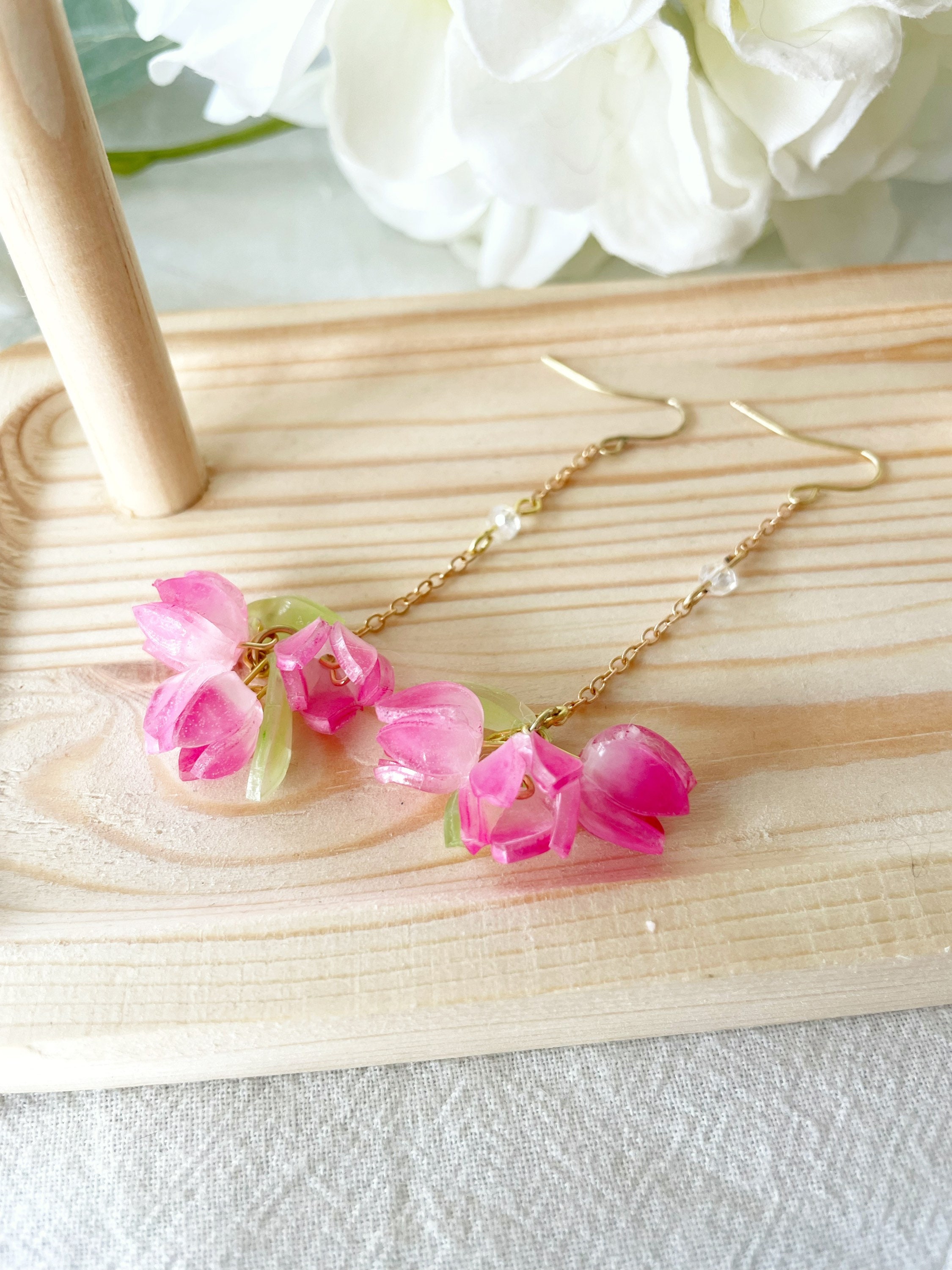 Shrink Plastic Tulip Earrings, 3D Tulips, Tulips Drop Earrings, Dainty Handmade Earrings, Pink ...