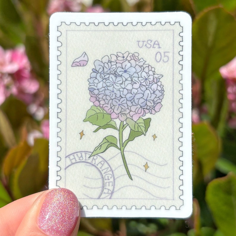 Hydrangea Stamp Sticker: Handmade Floral Decal - Etsy
