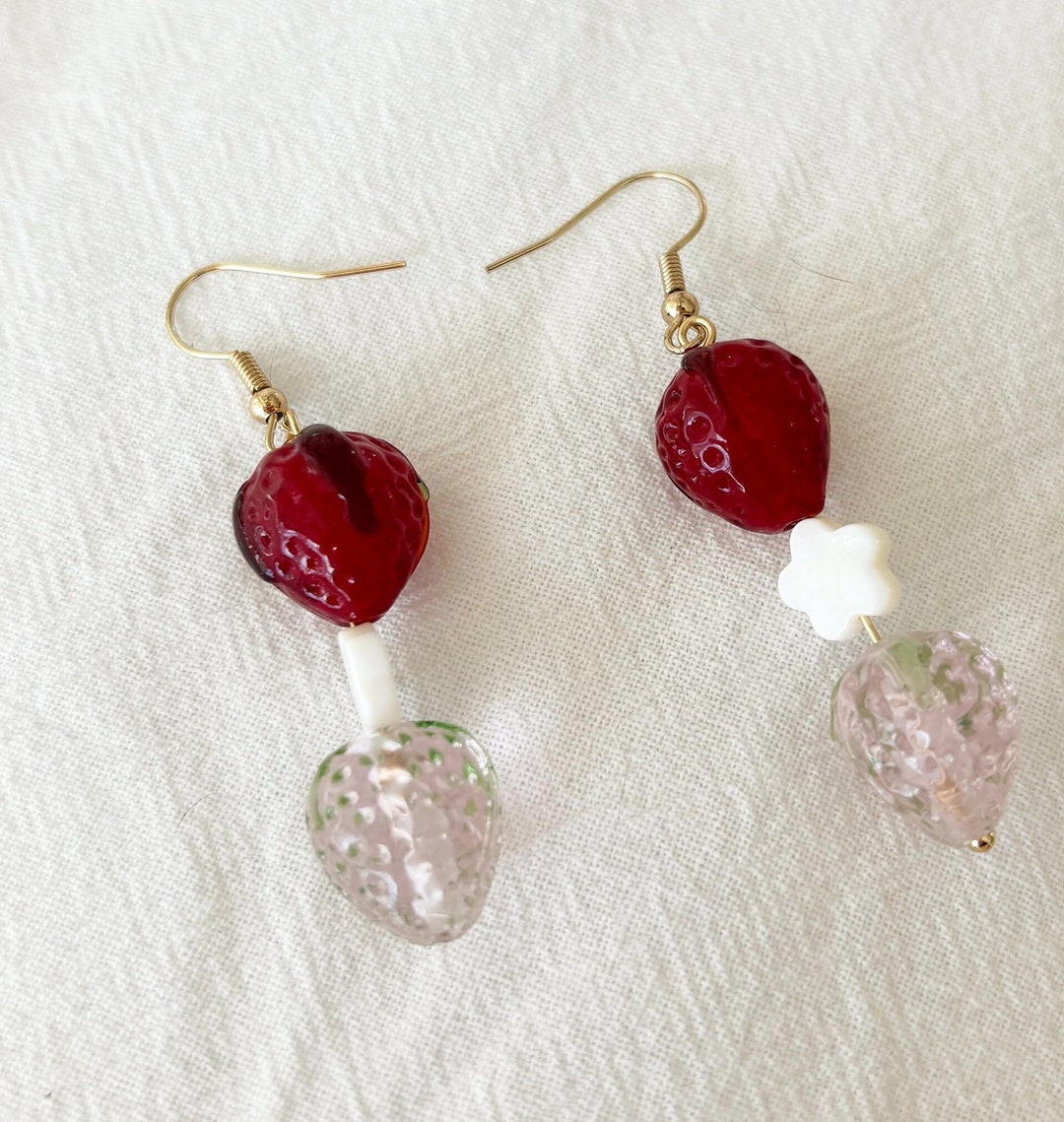 Sweet Glass Strawberry Earrings - Handcrafted Fruit Jewelry - Red Berry ...