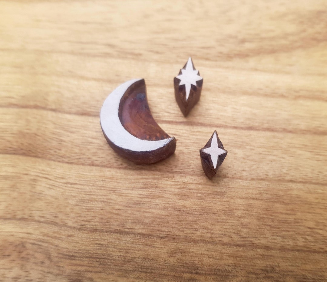 Crescent Moon Stars Stamp for Ceramics, POTTERY STAMP, Woodblock ...
