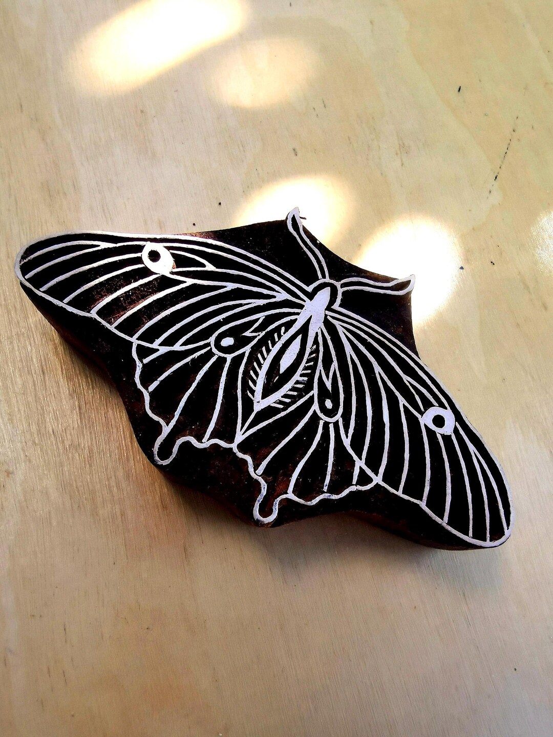 Hand Carved Rosewood Moth Stamp, (9cm) Pottery Clay Textiles Ceramics ...