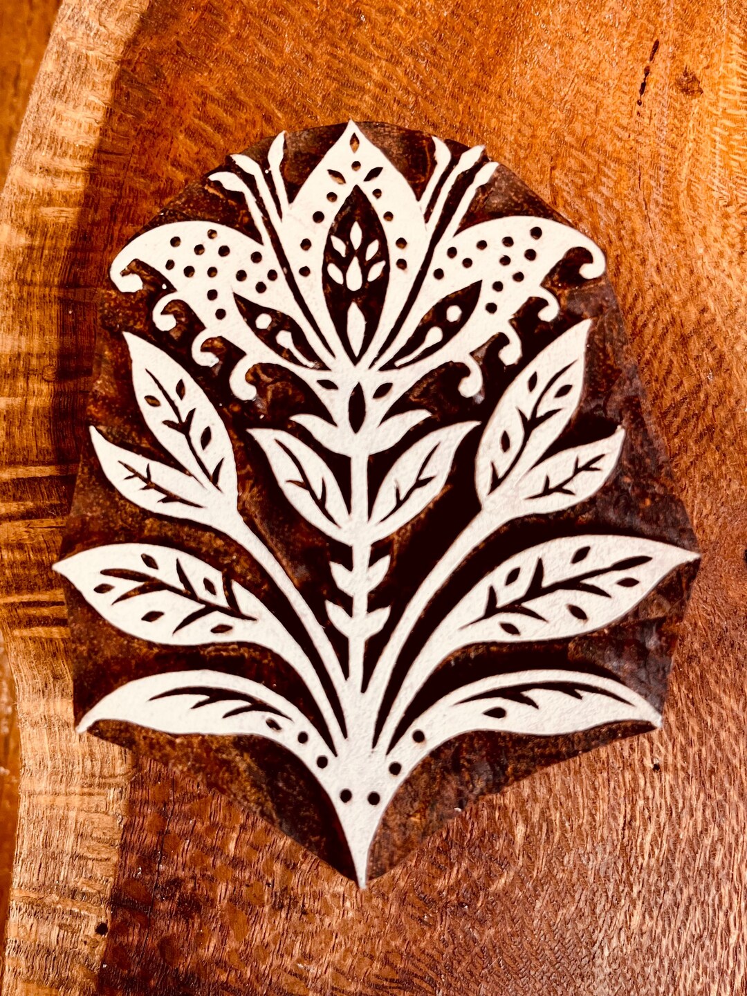 Abstract Lily Woodblock Stamp, Folk Art Pottery, Clay Printing Block ...