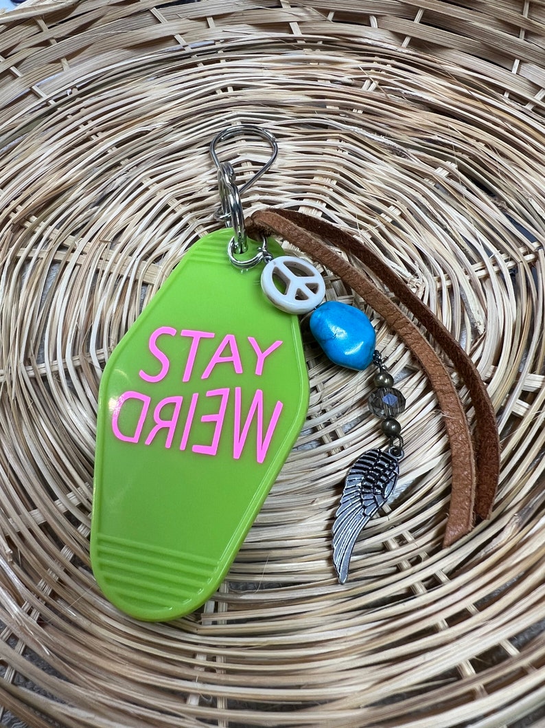 Hotel Style Keychain / Hotel Keychain / Stay Weird / Peace Sign ...