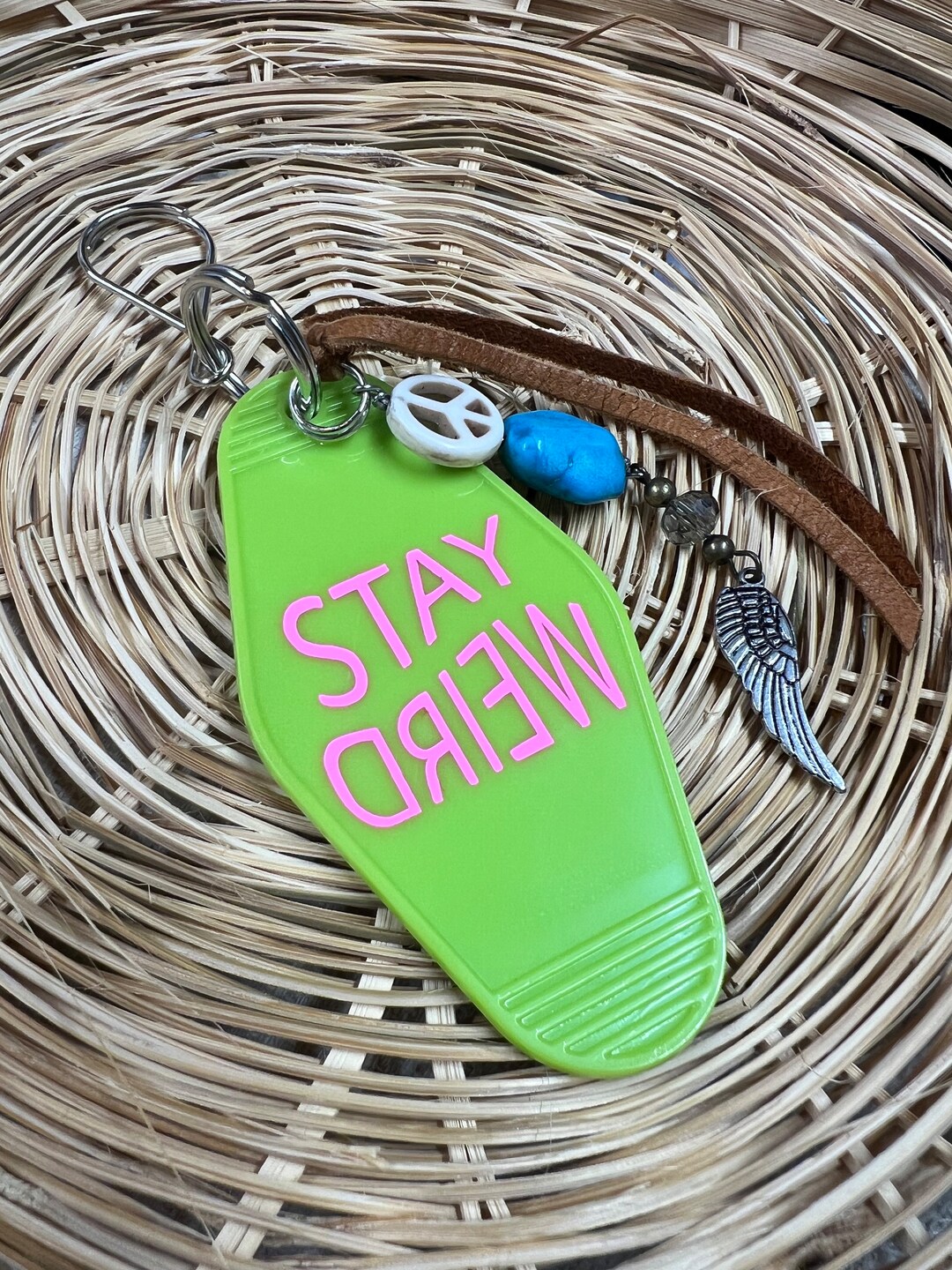 Hotel Style Keychain / Hotel Keychain / Stay Weird / Peace Sign ...