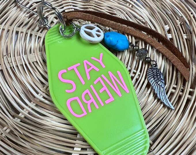 Hotel Style Keychain / Hotel Keychain / Stay Weird / Peace Sign ...