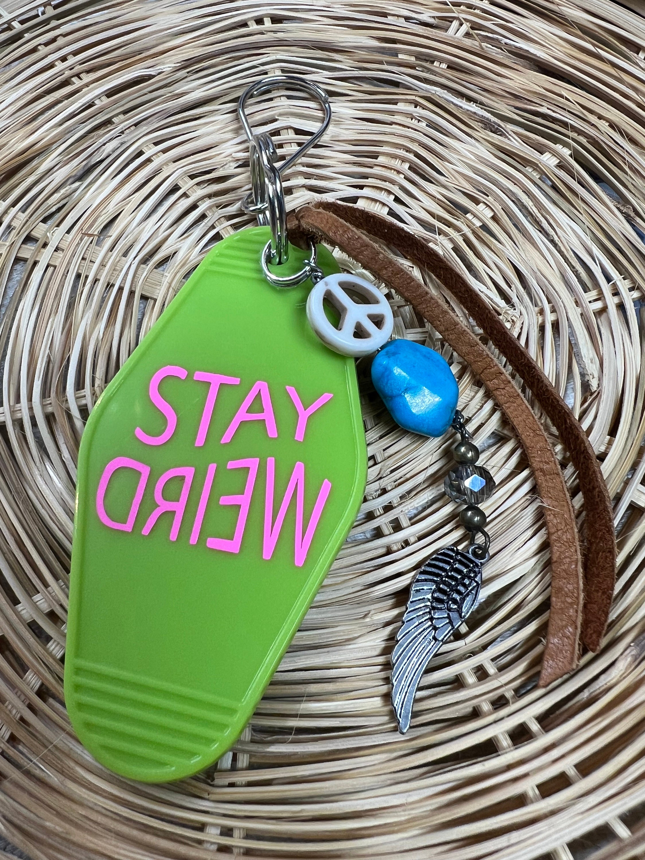 Hotel Style Keychain / Hotel Keychain / Stay Weird / Peace Sign ...