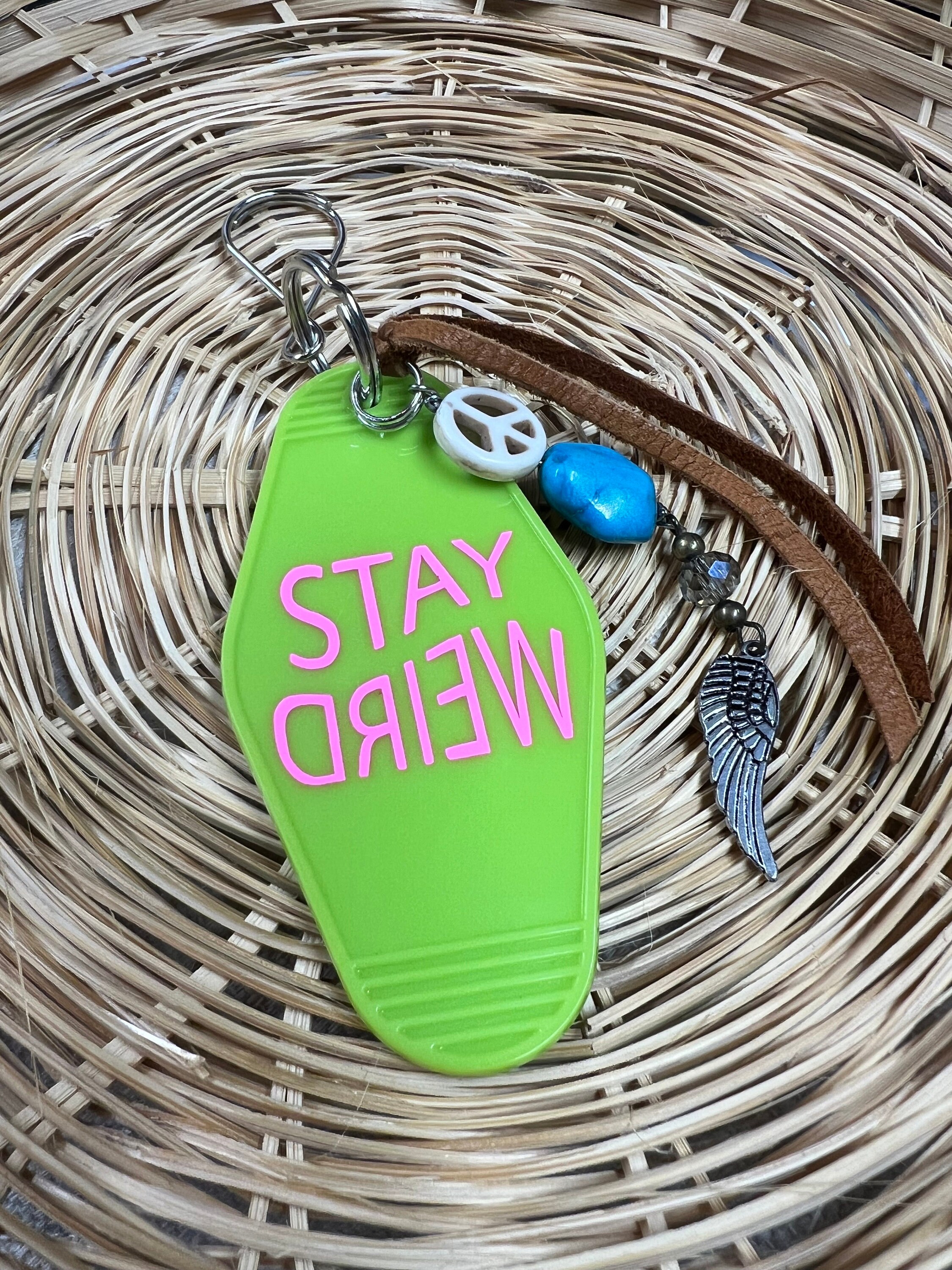 Hotel Style Keychain / Hotel Keychain / Stay Weird / Peace Sign ...
