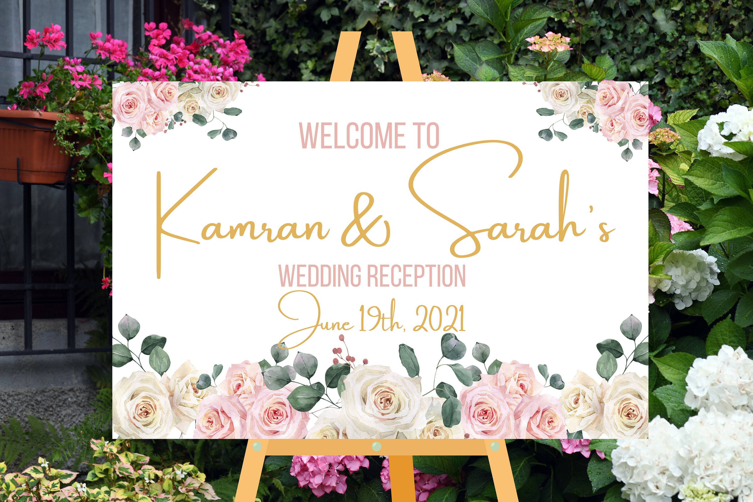 Blush Pink Floral Welcome Sign Landscape - Greenery Printable Wedding ...