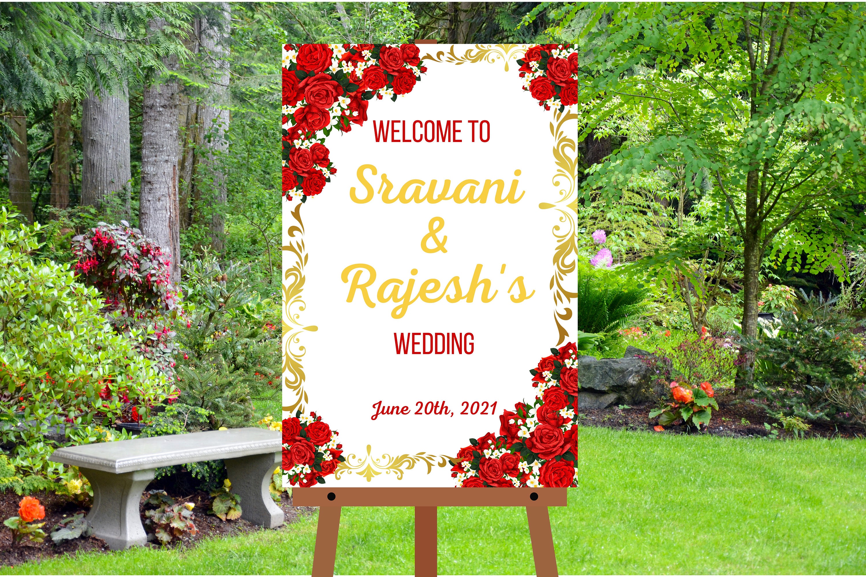 Wedding Digital Welcome Reception Sign Template, Red Roses Welcome ...