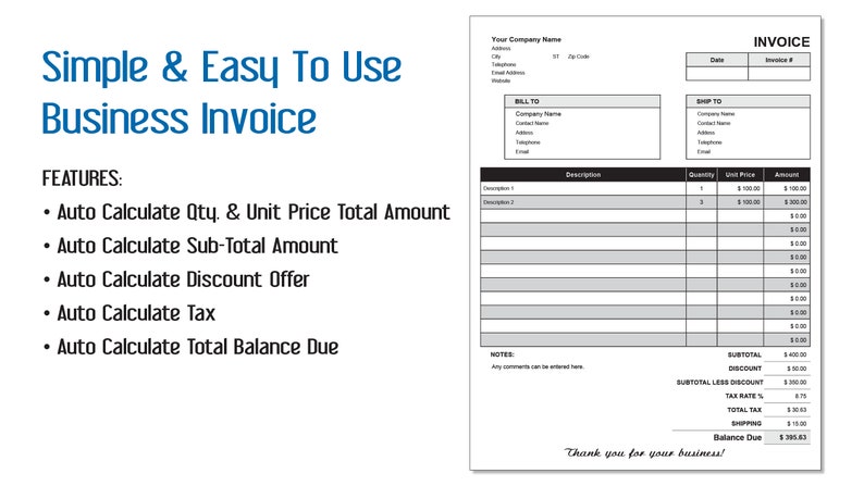 Invoice Template for Small Business, Custom Fillable Invoice, PDF ...