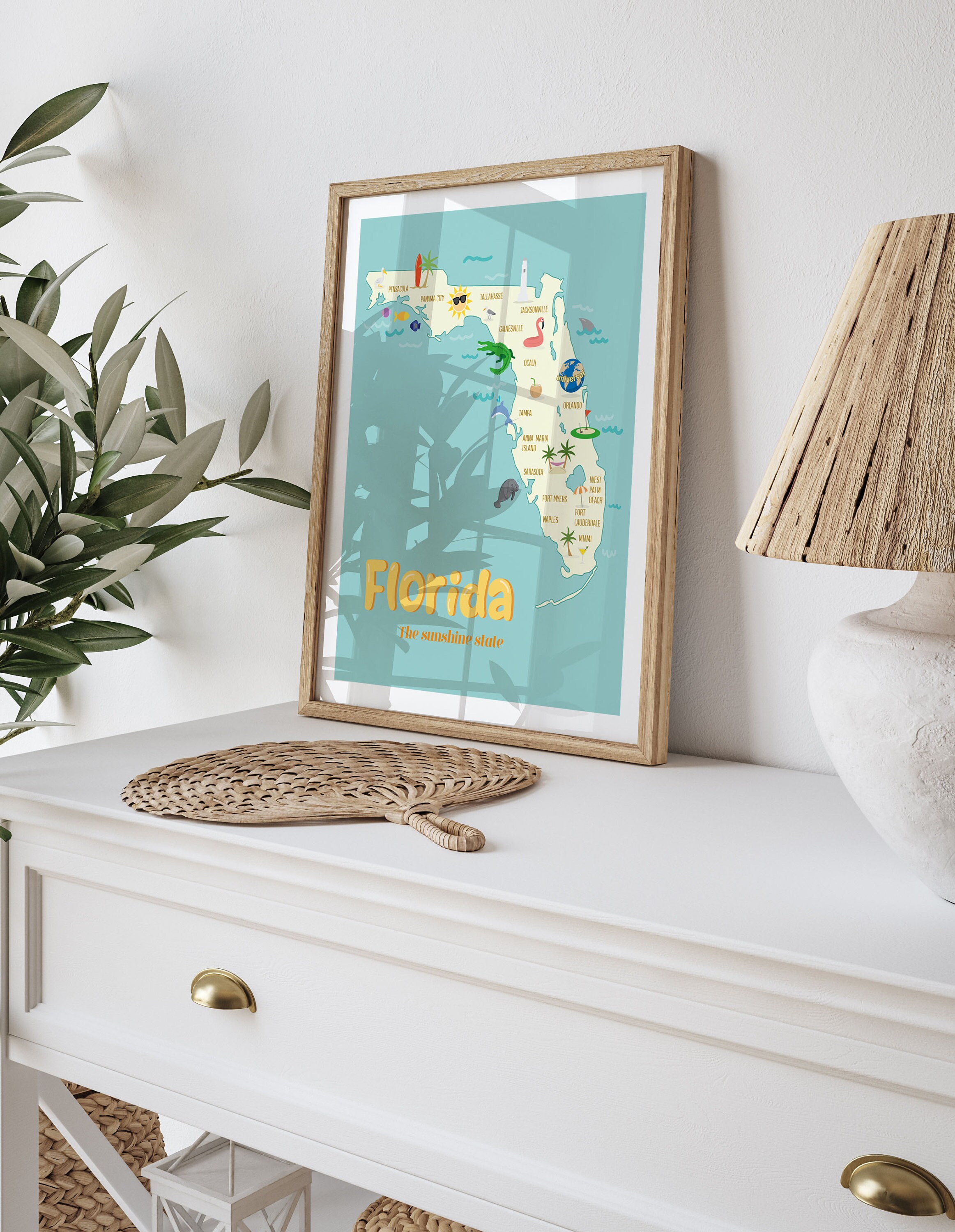 Vintage Florida Map Print – Illustrated Travel Poster, Retro Wall Art ...