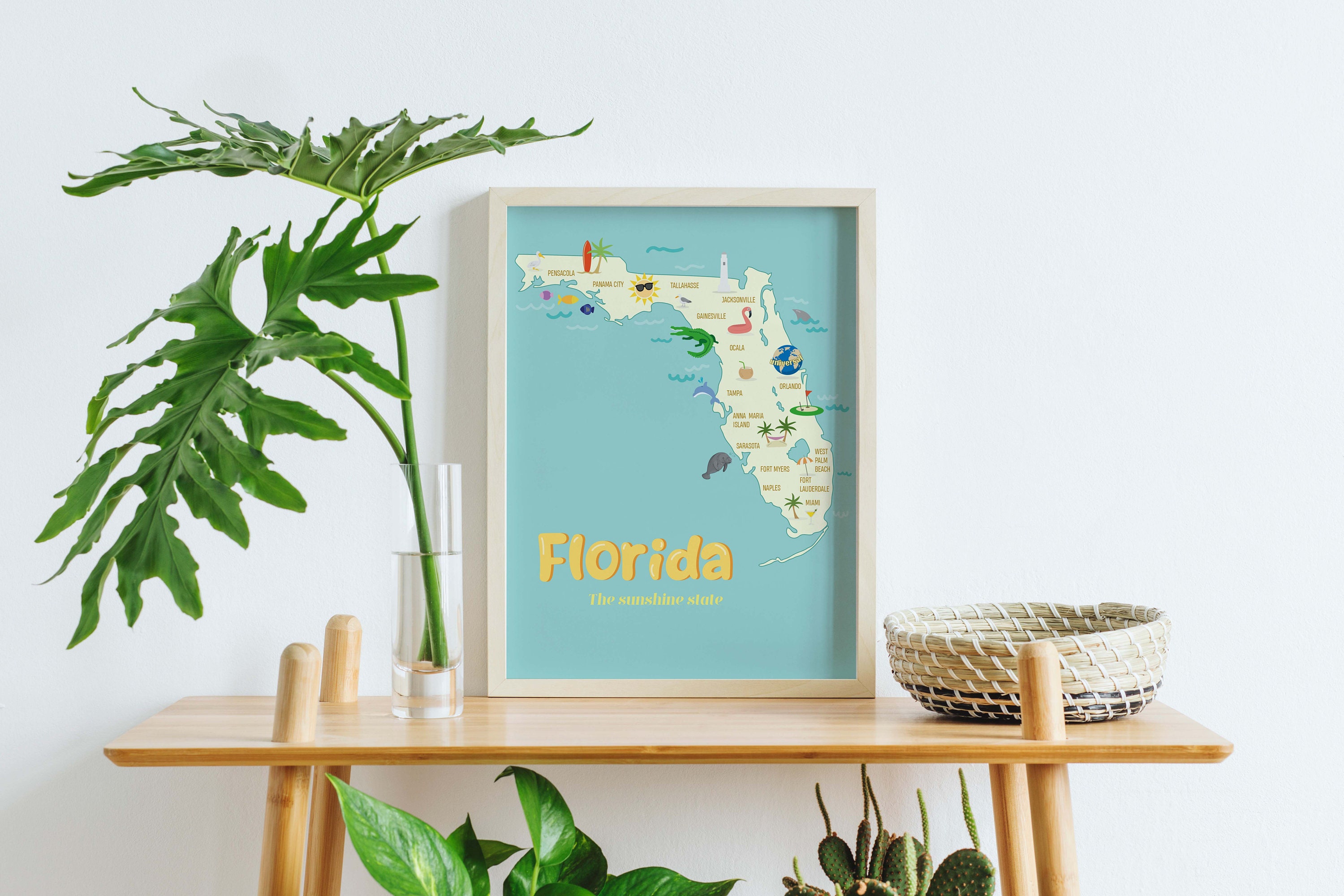 Vintage Florida Map Print – Illustrated Travel Poster, Retro Wall Art ...