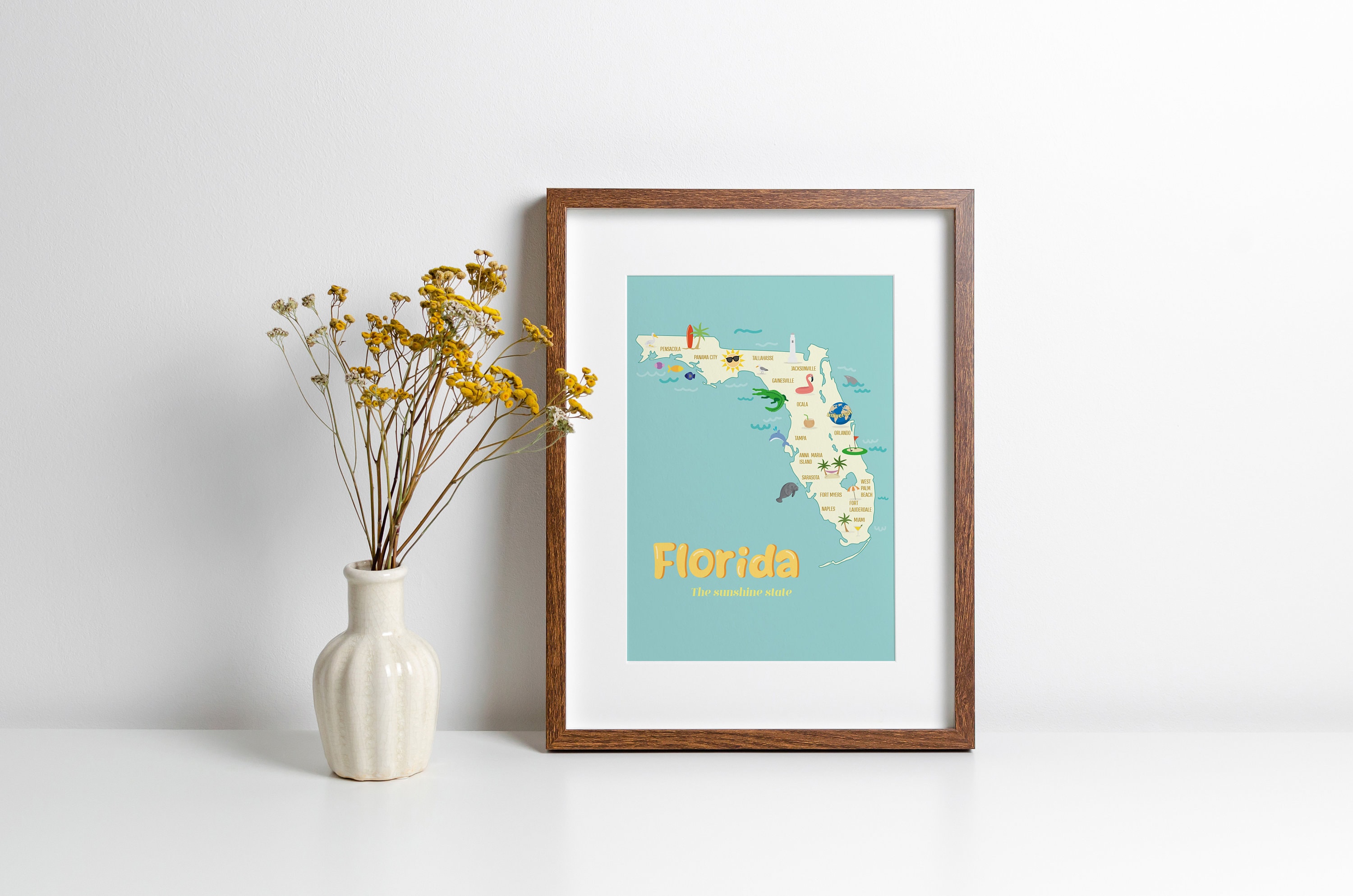 Vintage Florida Map Print – Illustrated Travel Poster, Retro Wall Art ...