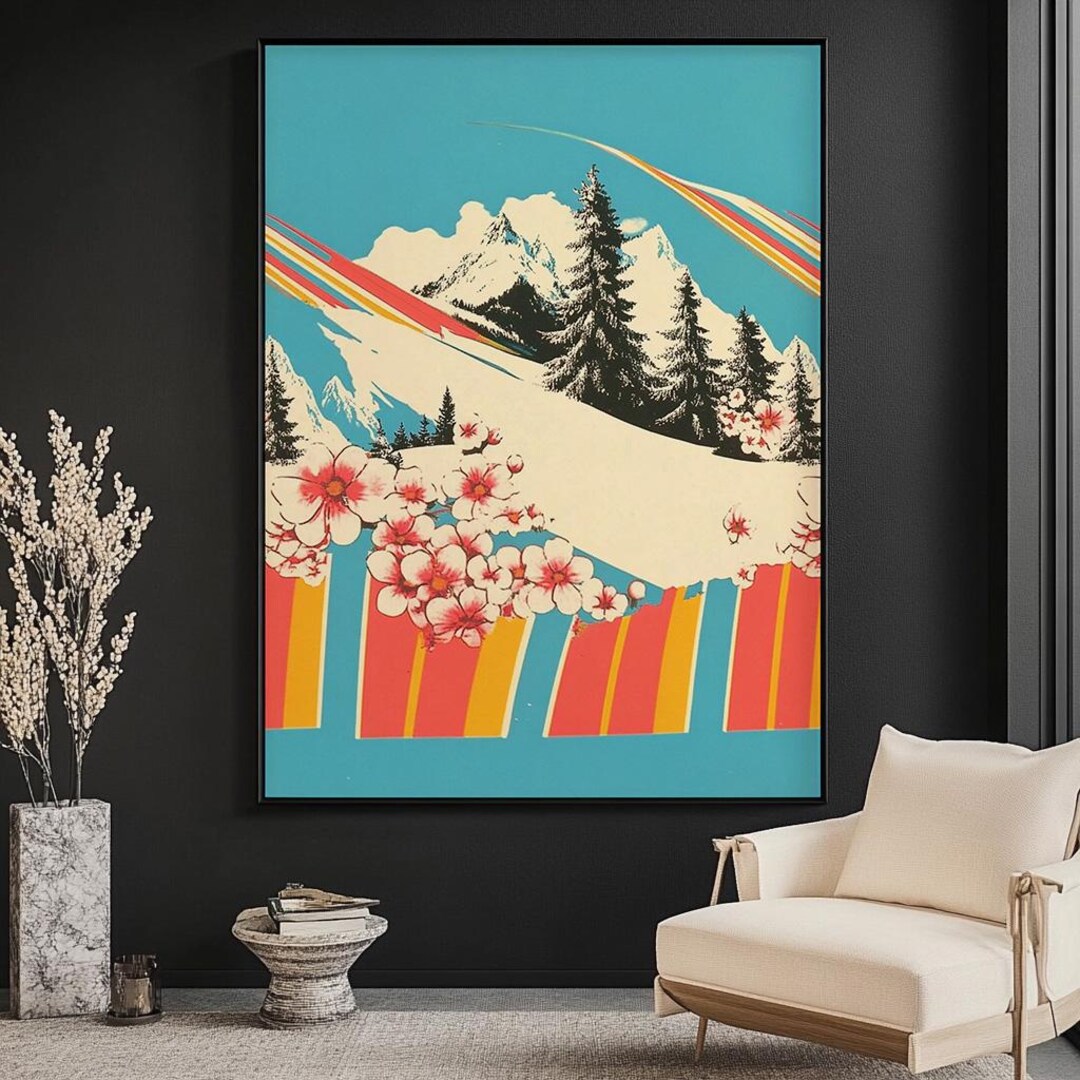 Retro Futuristic Mountain Print – 70s Psychedelic Alpine Poster ...
