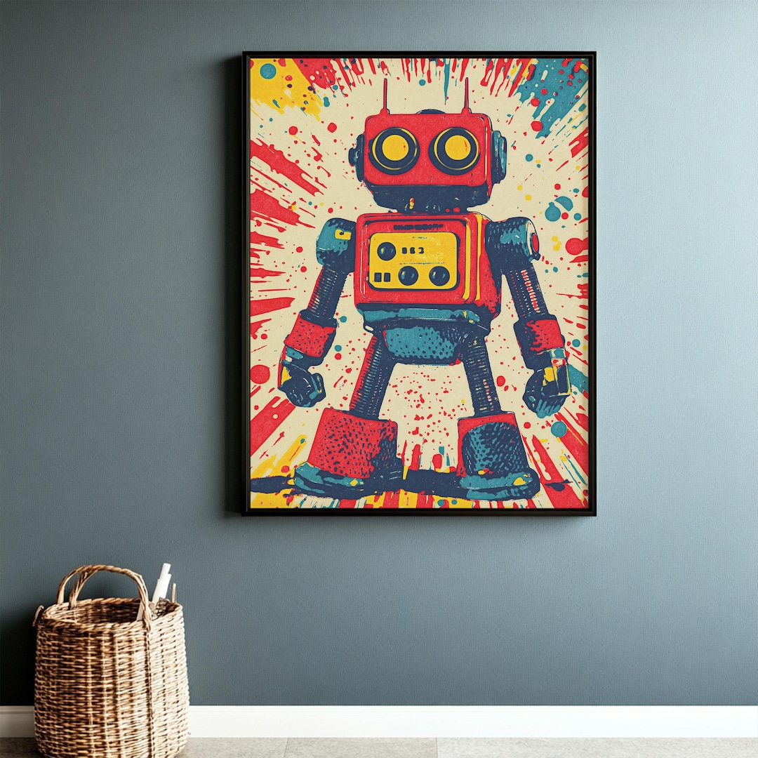 Retro Robot Pop Art Print Bold Sci-fi Explosion Poster Digital Download ...