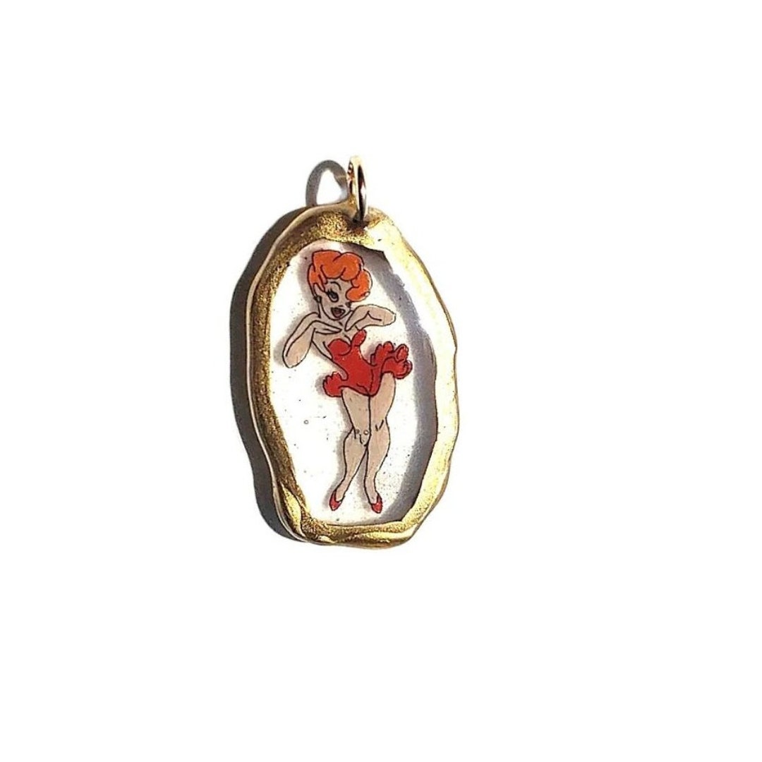 Red Hot Riding Hood Inspired Kidcore Necklace 18k Gold Resin Charm ...